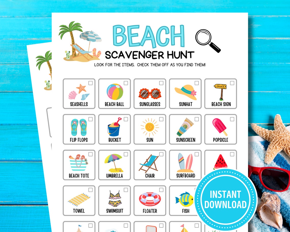 Kids Beach Scavenger Hunt Game | Printable Beach Game Digital Download ...