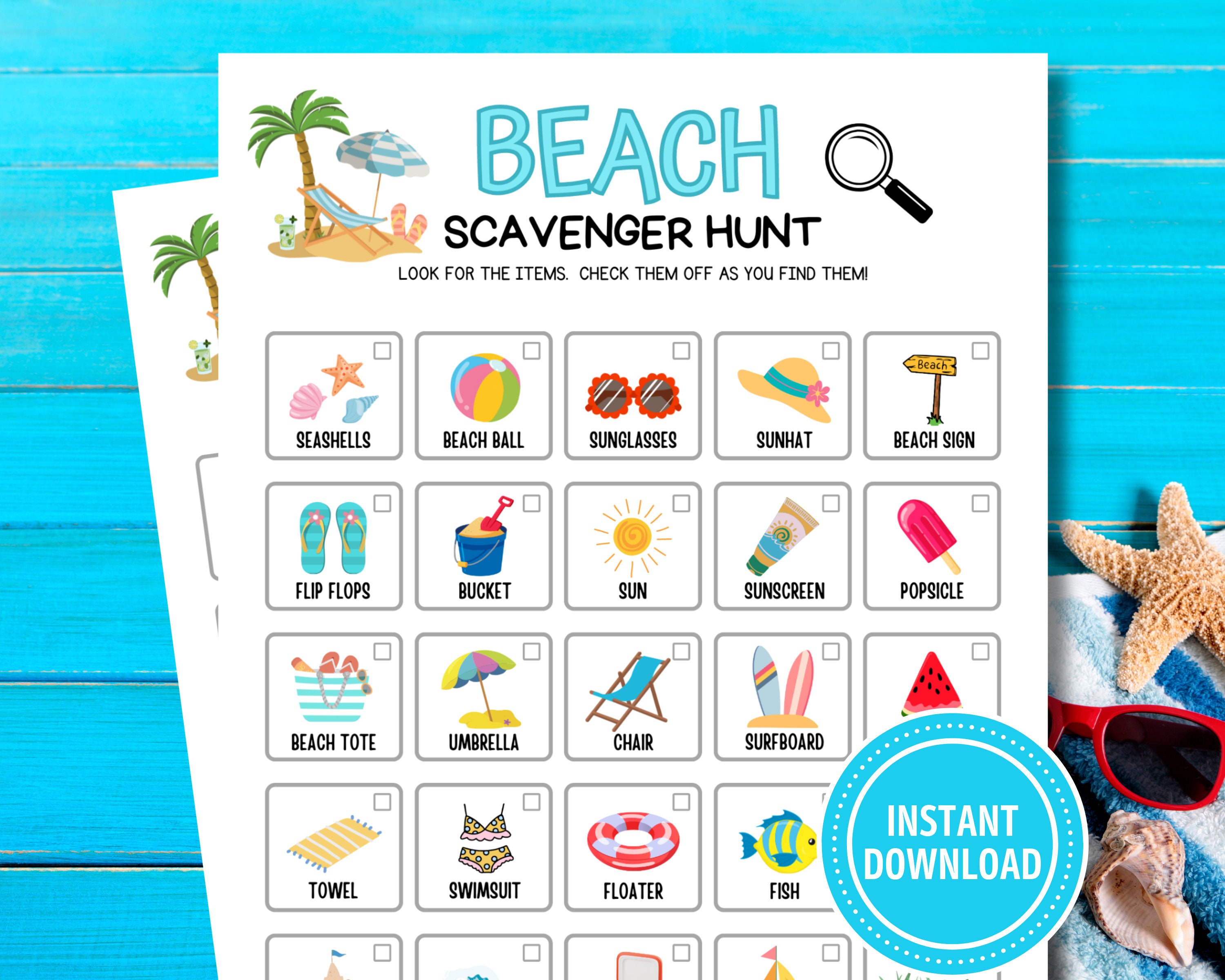 Kids Beach Scavenger Hunt Game: Printable Summer Fun (digital Download ...
