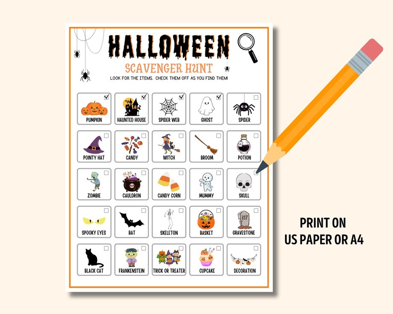 Kids Halloween Scavenger Hunt Game: Printable Treasure Hunt (digital ...