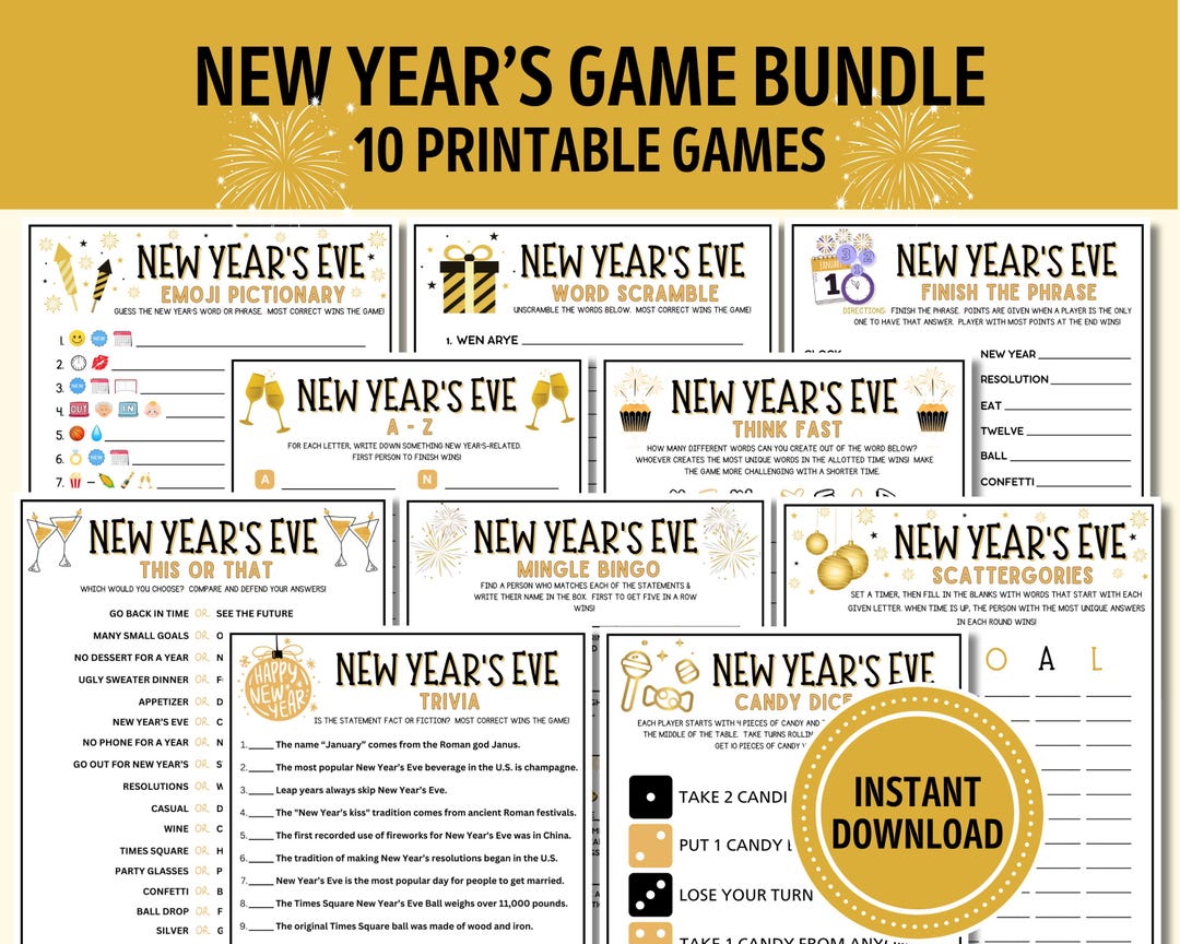 10 New Year's Game Bundle | Printable New Year's Game | New Year's Eve ...