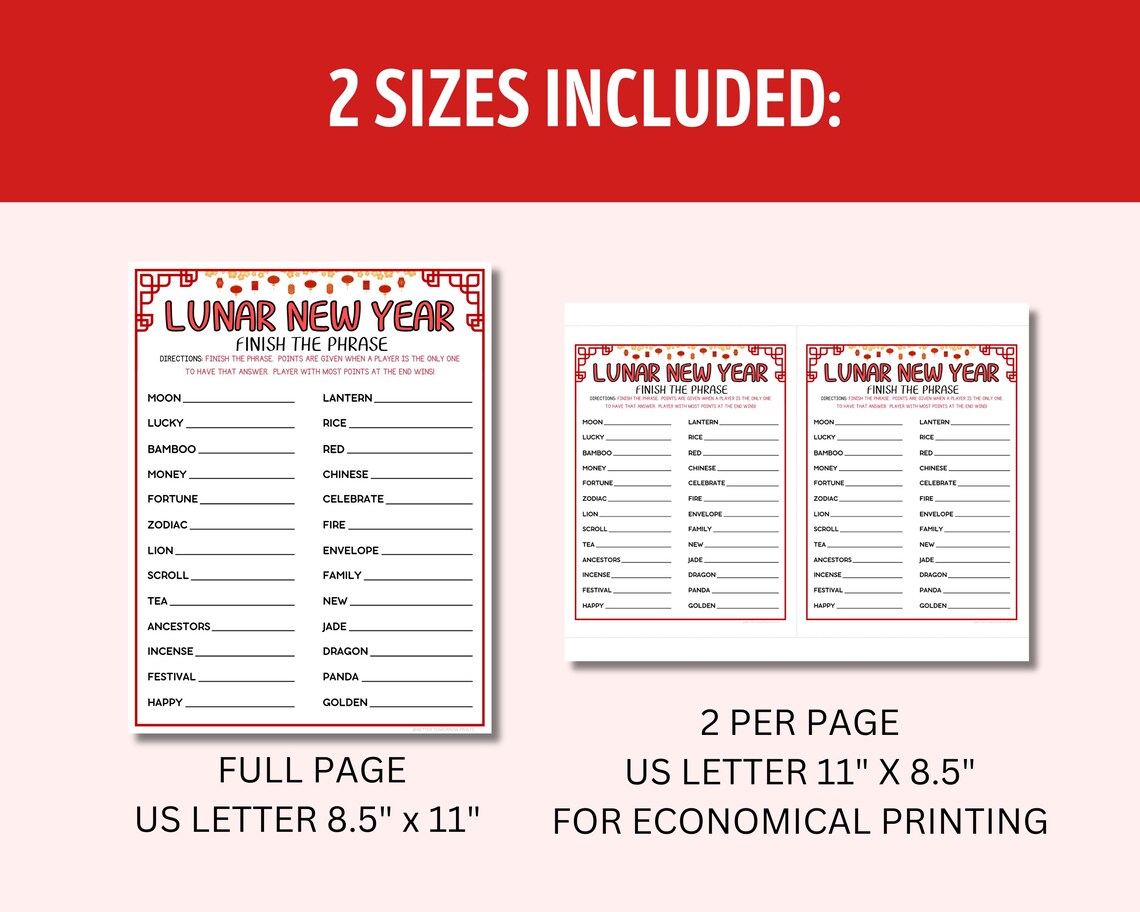 Lunar New Year Finish the Phrase Game: Printable Activity (digital ...