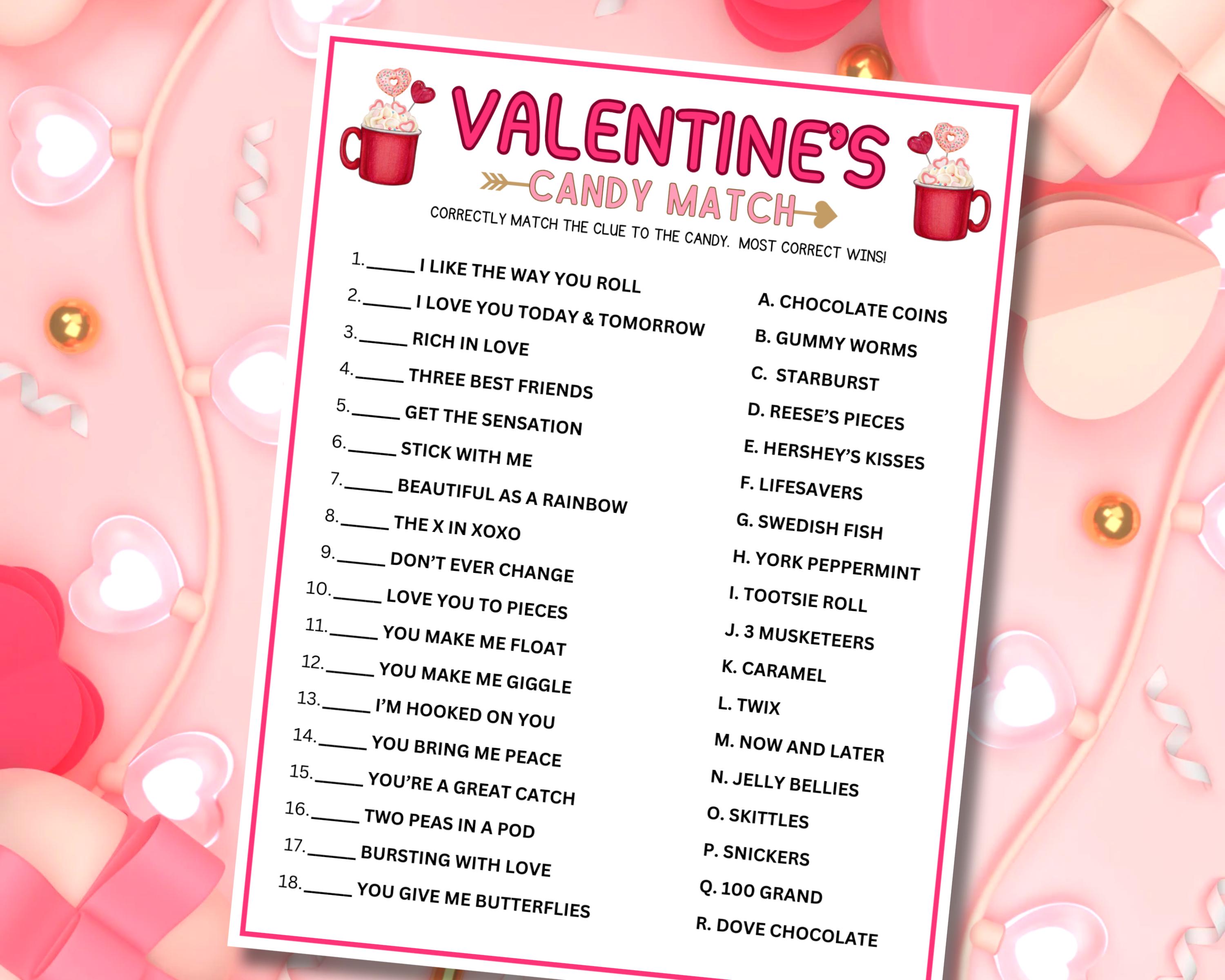 Valentine's Candy Match Game | Printable Valentine Games Digital ...