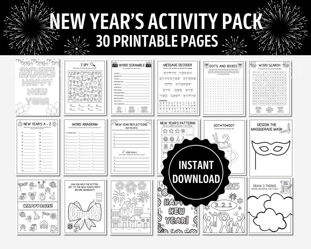 Kid New Years Activity 2025 | Printable New Year's Game | New Year's ...