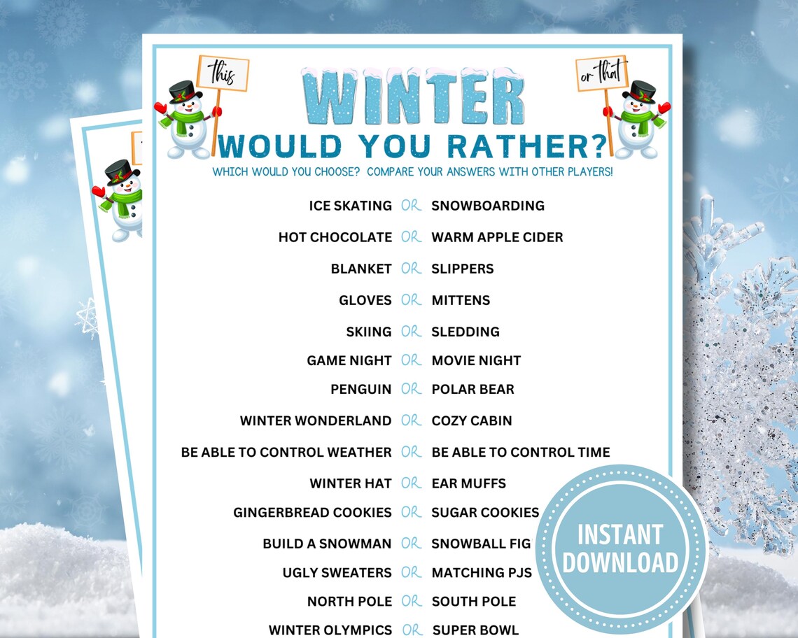 Winter This or That Game: Printable "would You Rather" (digital ...
