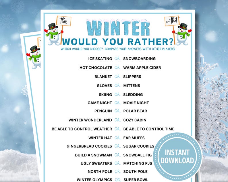 Winter This or That Game: Printable "would You Rather" (digital ...