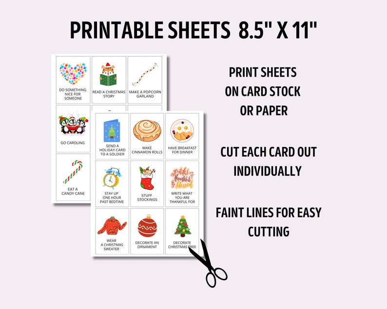 Kids Printable Christmas Activity Cards, Christmas Activities, Advent ...