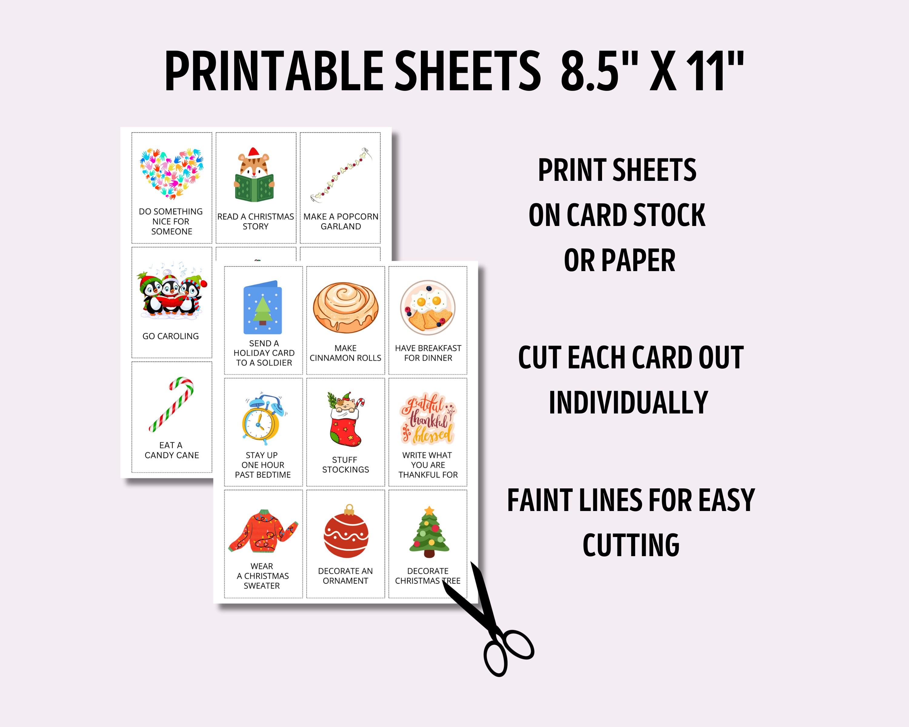 Kids Printable Christmas Activity Cards, Christmas Activities, Advent ...