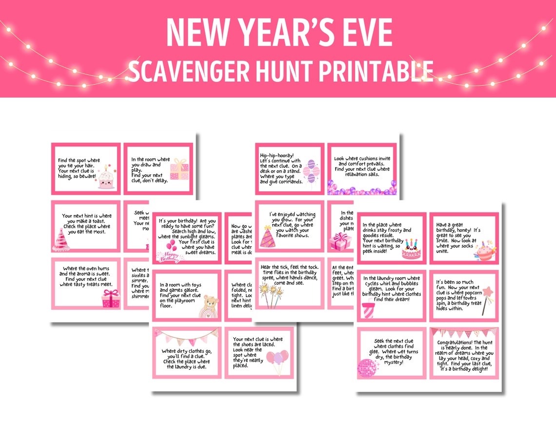 Pink Birthday Scavenger Hunt Clues: Kids Treasure Hunt (PDF) - Etsy