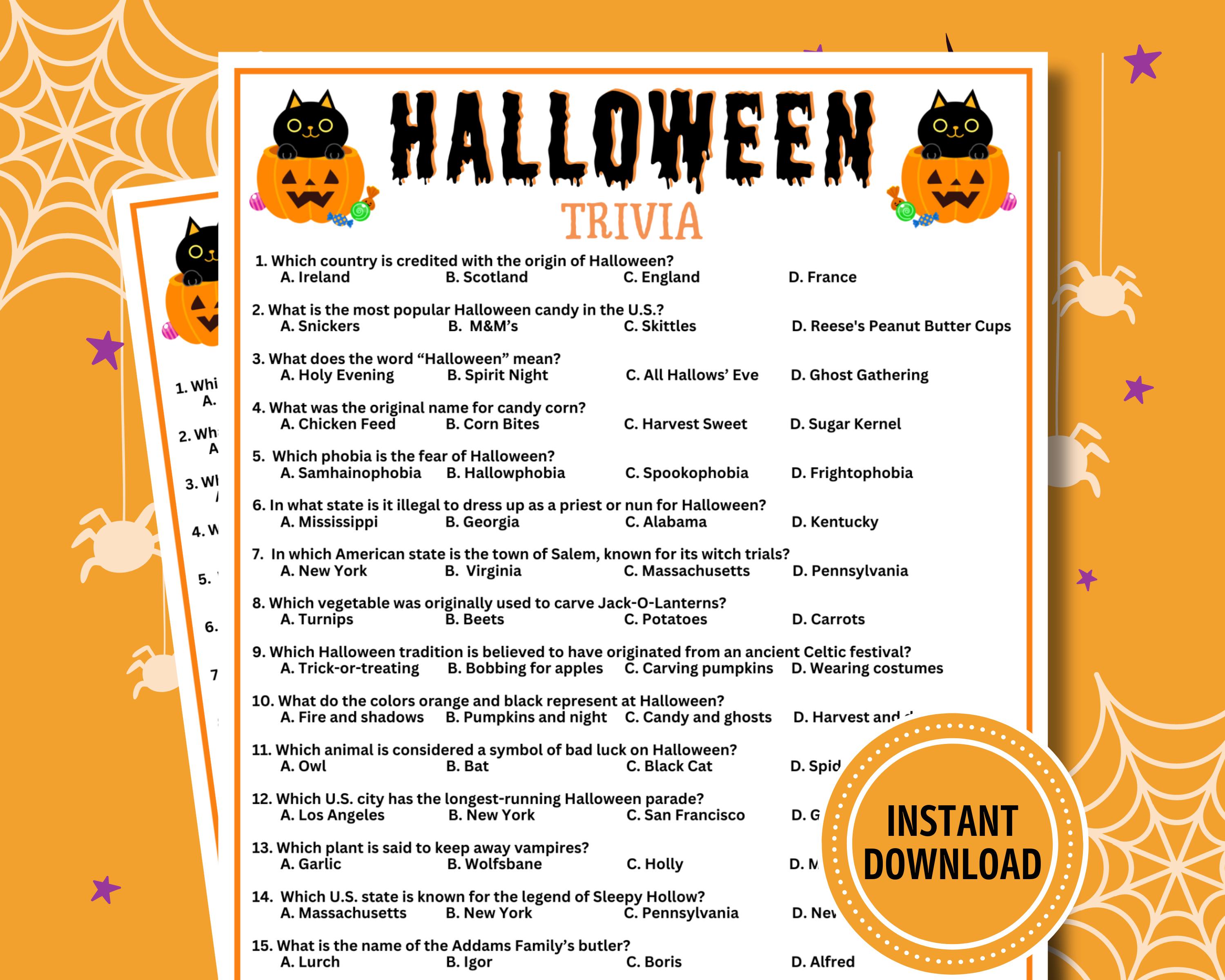 Halloween Trivia Game: Fun for Kids & Adults (digital Download) - Etsy