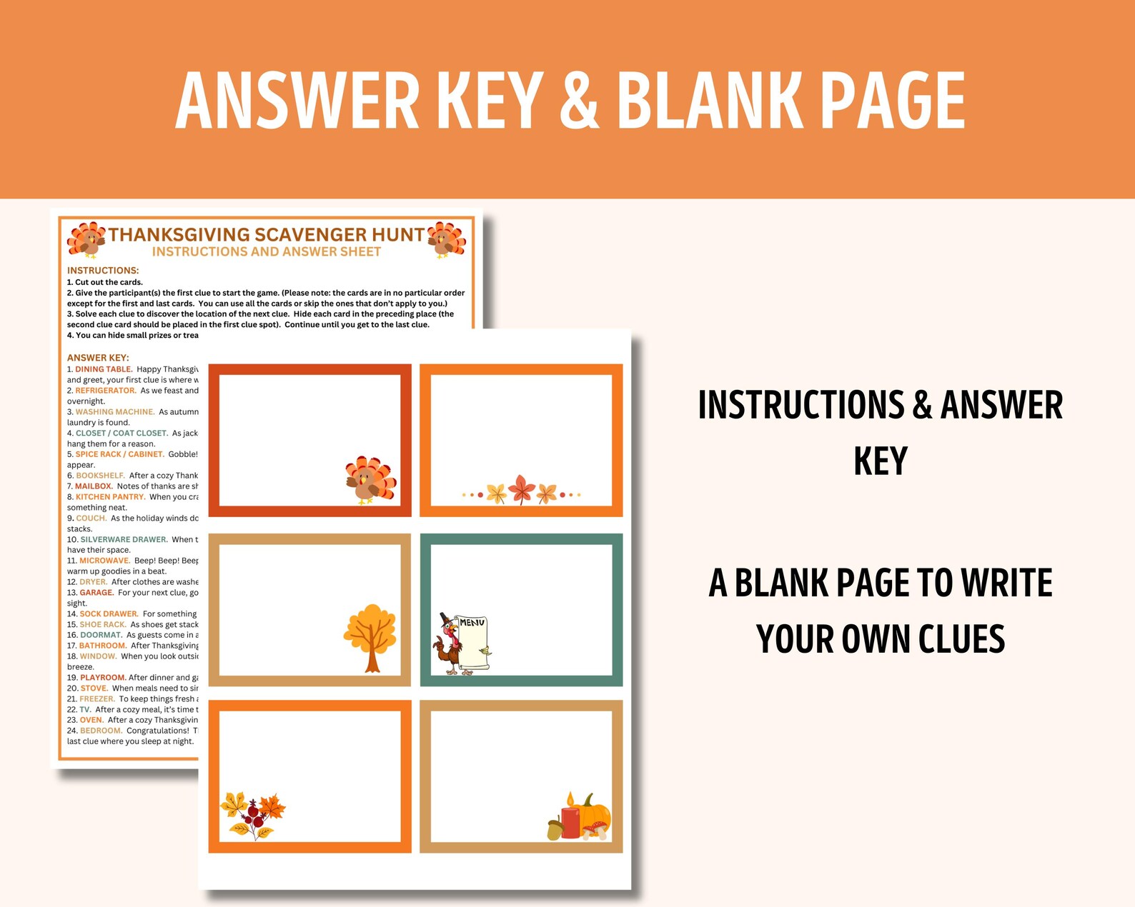 Thanksgiving Scavenger Hunt: 24 Printable Riddle Cards (PDF) - Etsy