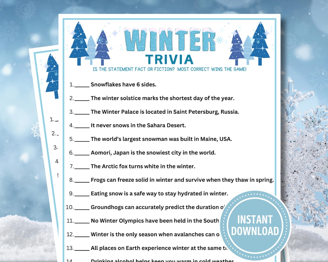 Winter Fact or Fiction Trivia Game | Printable Winter Trivia Game ...