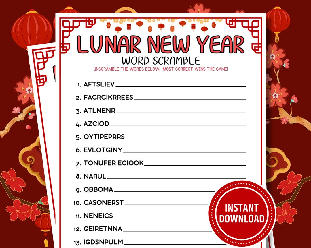 Lunar New Year Word Scramble Game | Printable Chinese New Year Game ...