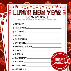 Lunar New Year Word Scramble Game: Printable Holiday Activity (digital ...