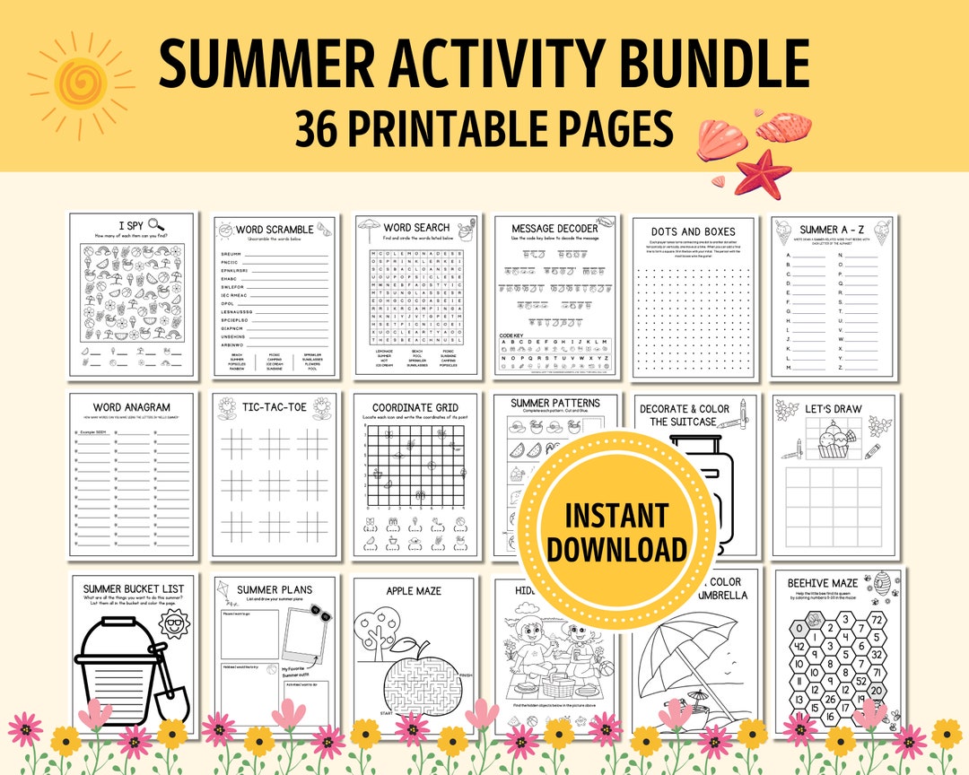 Kids Summer Printable Activity Bundle | Digital Download Games | Summer ...