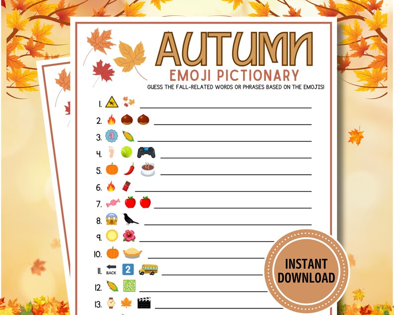Fall Emoji Pictionary Game: Printable Autumn Activity (PDF) - Etsy Canada