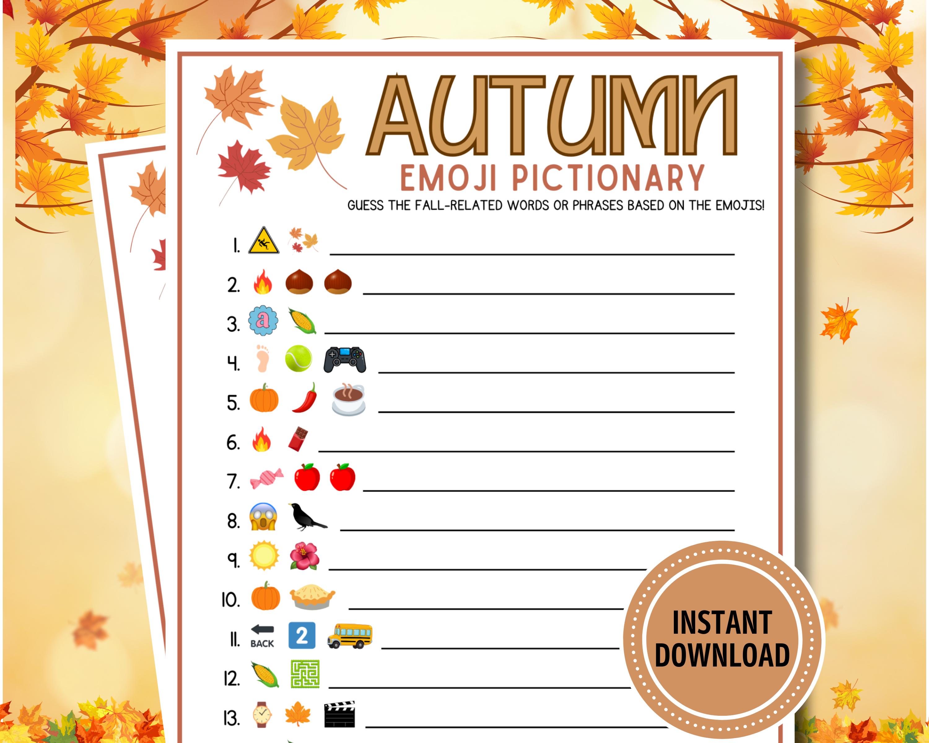 Fall Emoji Pictionary Game | Fall Games for Kids Adults | Fall ...