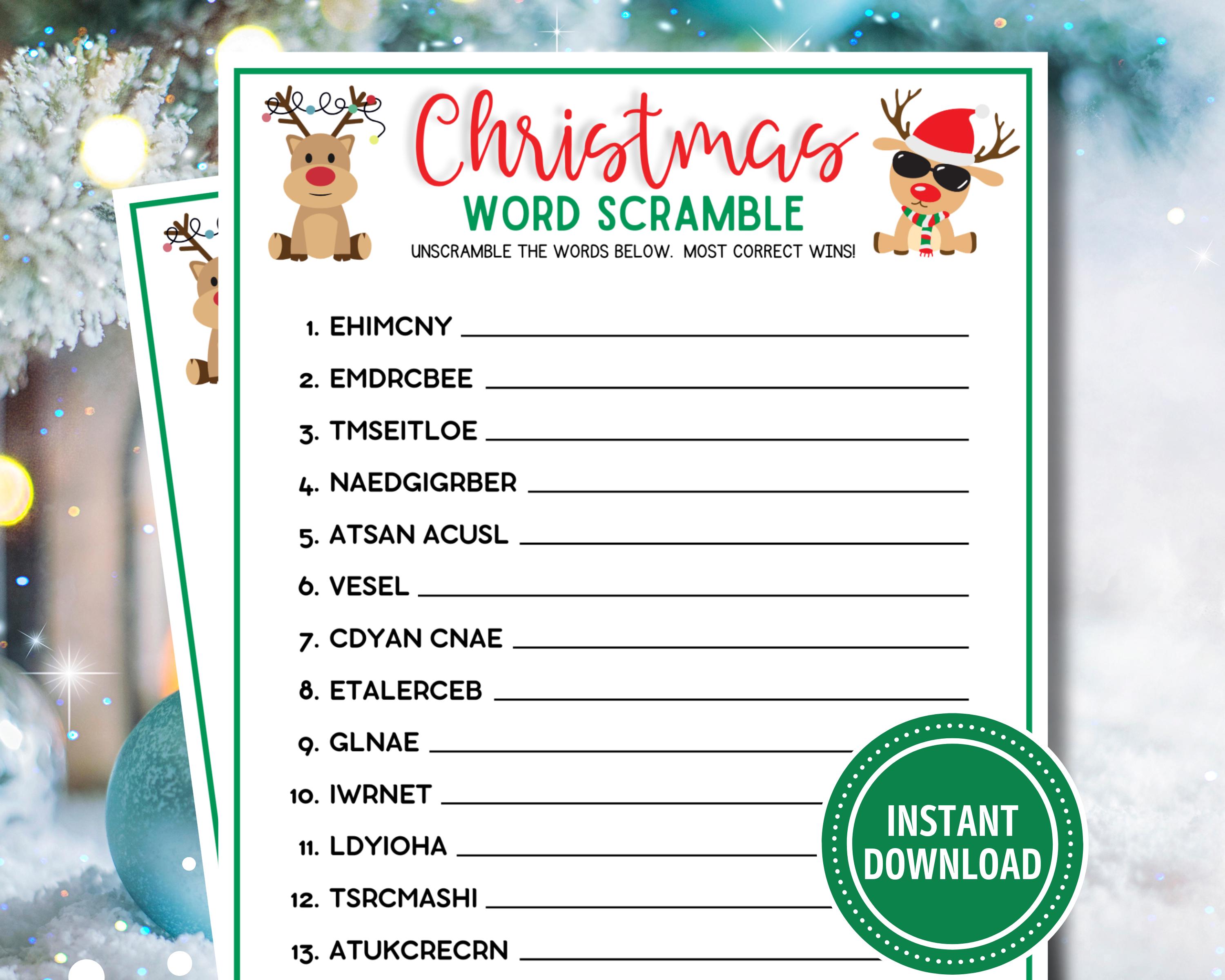Christmas Word Scramble Game: Printable Party Activity (digital ...