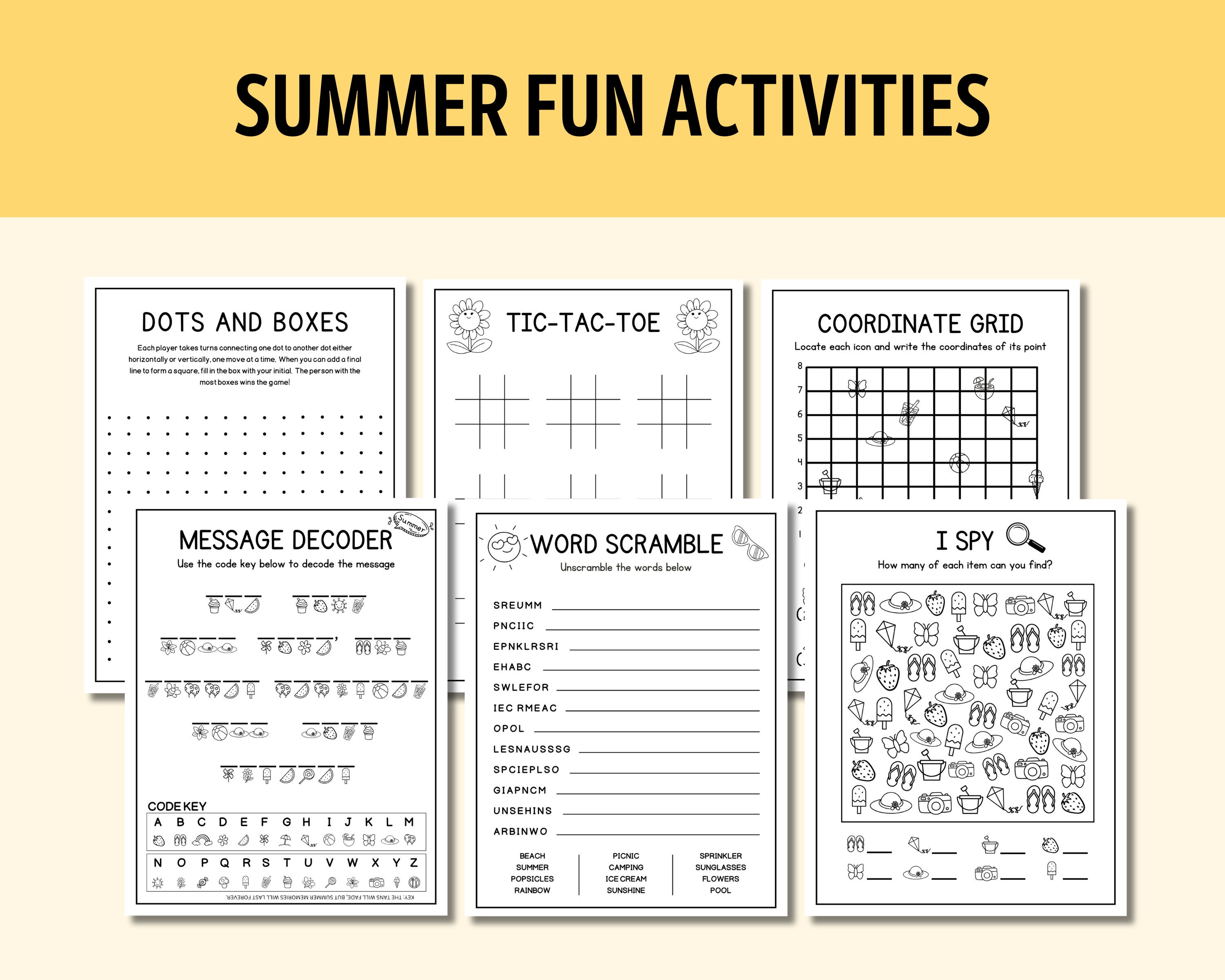 Kids Summer Printable Activity Bundle | Digital Download Games | Summer ...