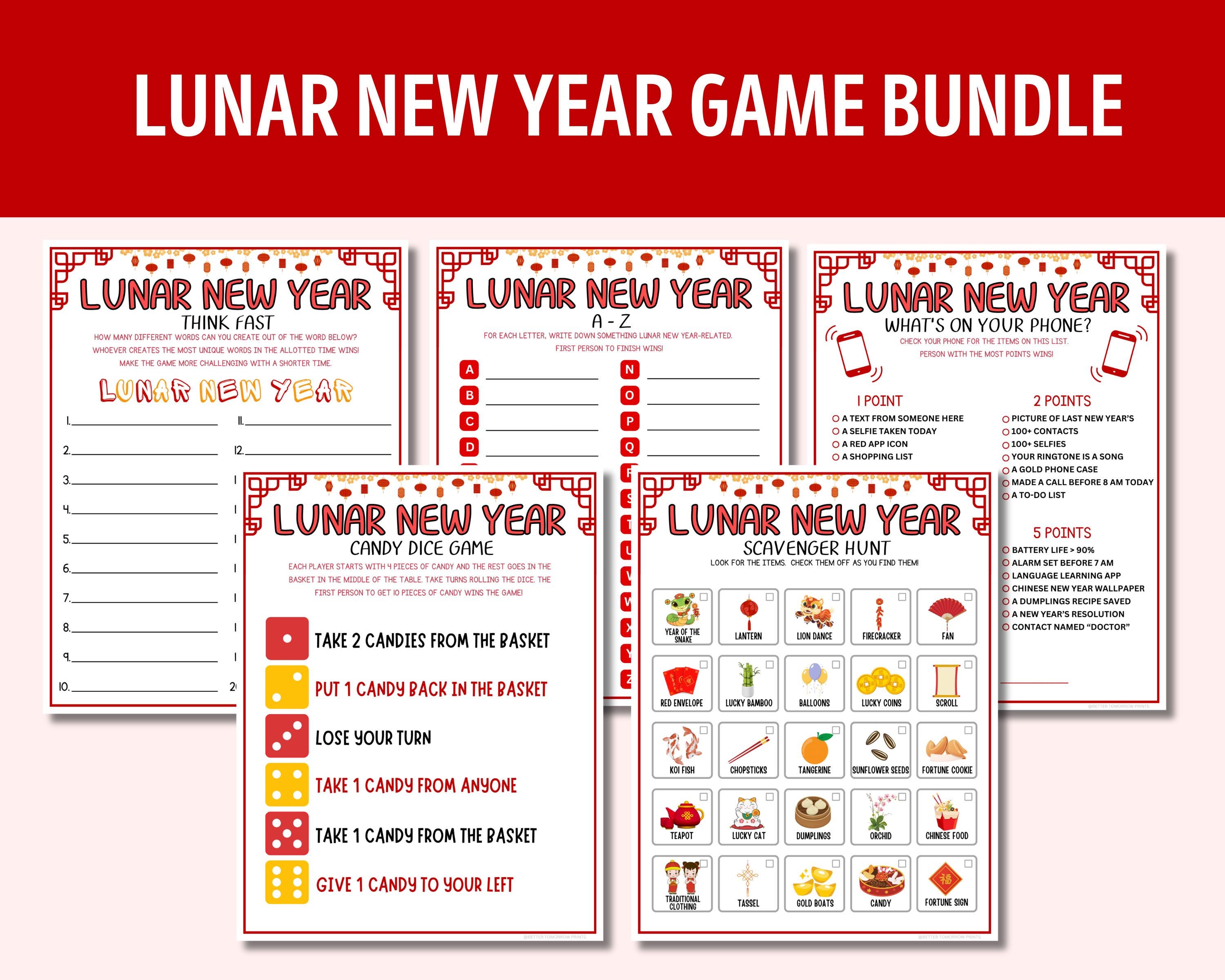 12 Lunar New Year Game Bundle | Printable Chinese New Year Game ...
