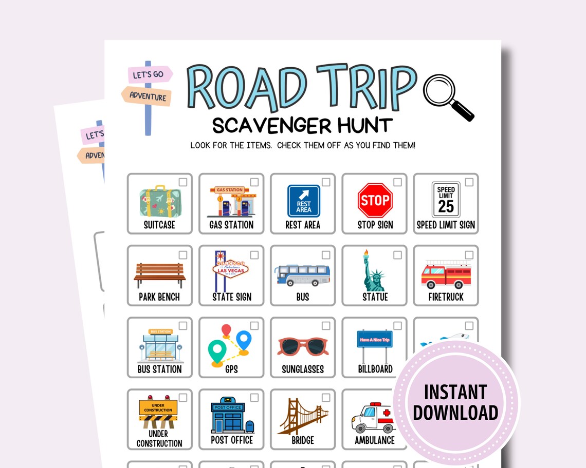 Kids Road Trip Scavenger Hunt Game | Printable Road Trip Game Digital ...