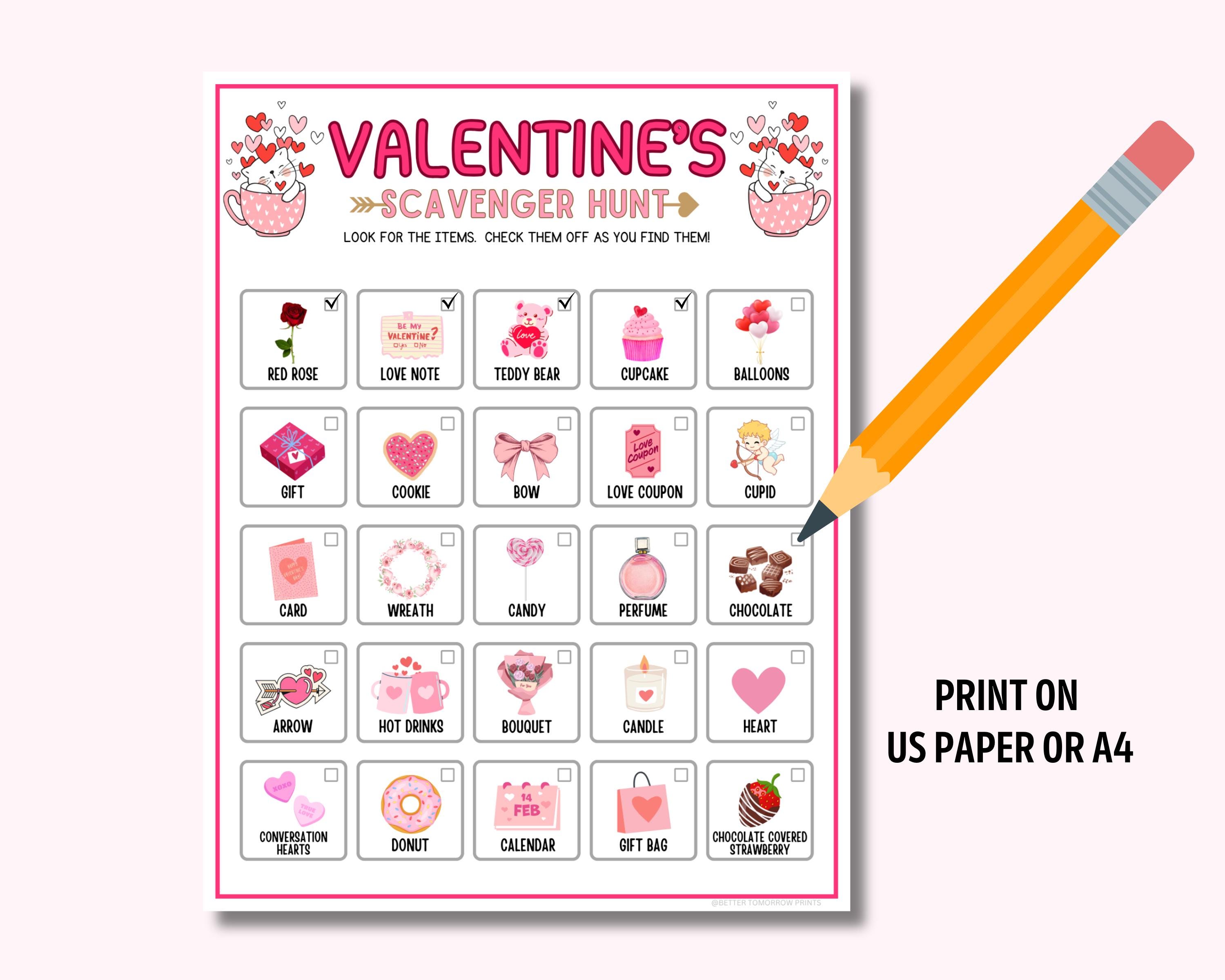 Valentine Scavenger Hunt Game: Printable Kids Activity (digital ...