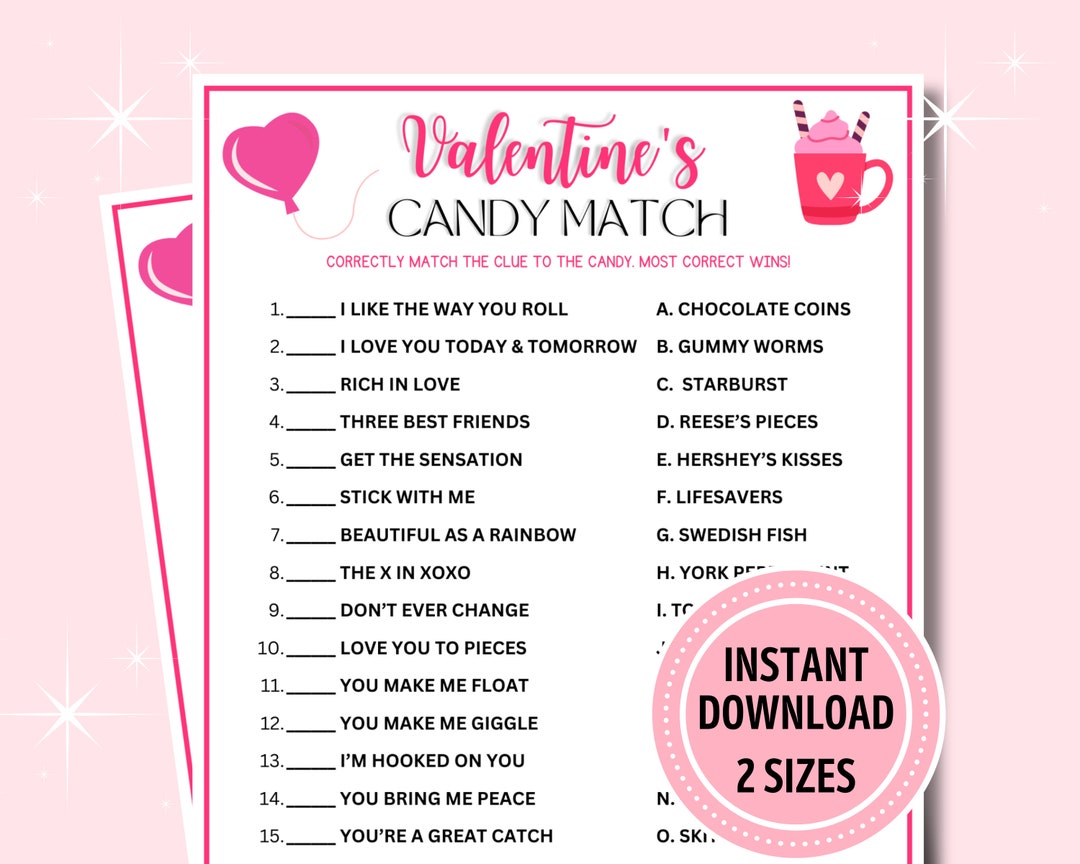Valentine's Candy Match Game Printable Valentine Games Digital Download ...