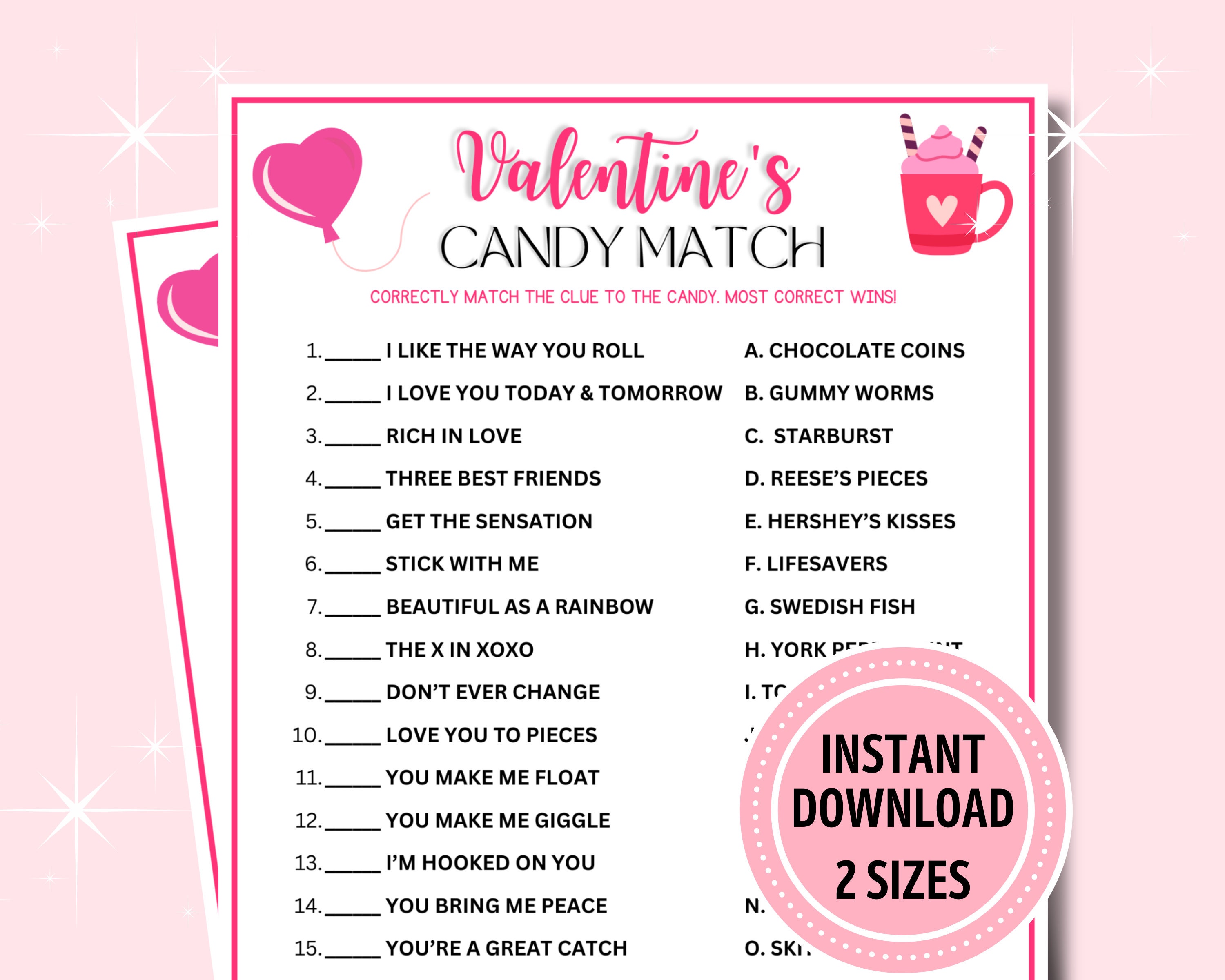 Valentine's Candy Match Game Printable Valentine Games Digital Download ...