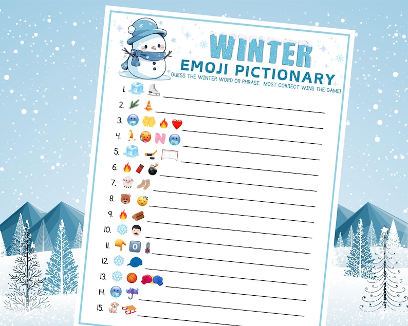 Winter Emoji Pictionary Game | Printable Winter Games | Wintertime ...
