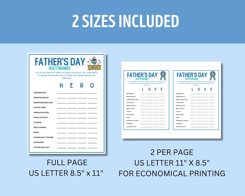 Father's Day Scattergories Game | Printable Digital Download | Family ...