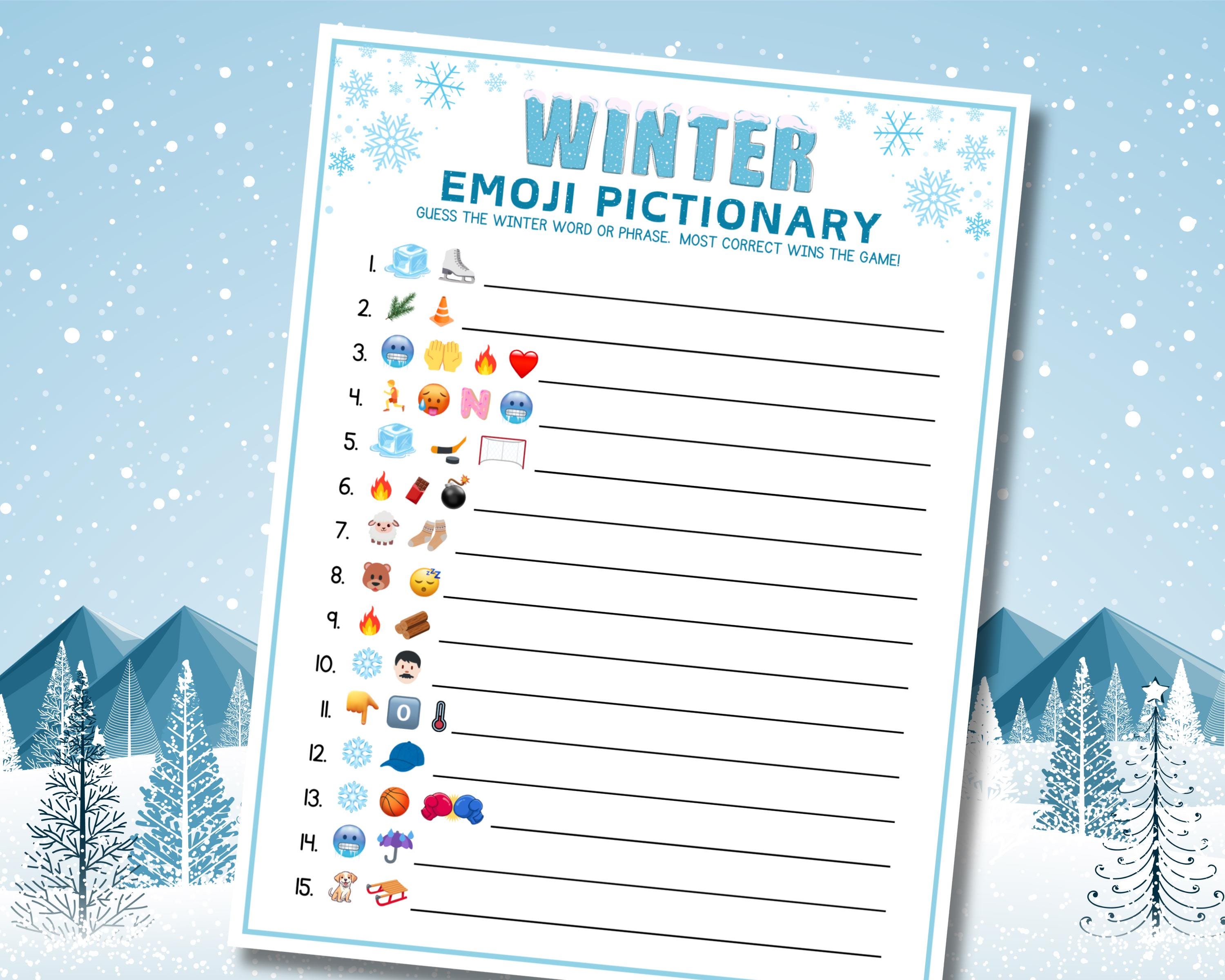 Winter Emoji Pictionary Game | Printable Winter Games | Wintertime ...