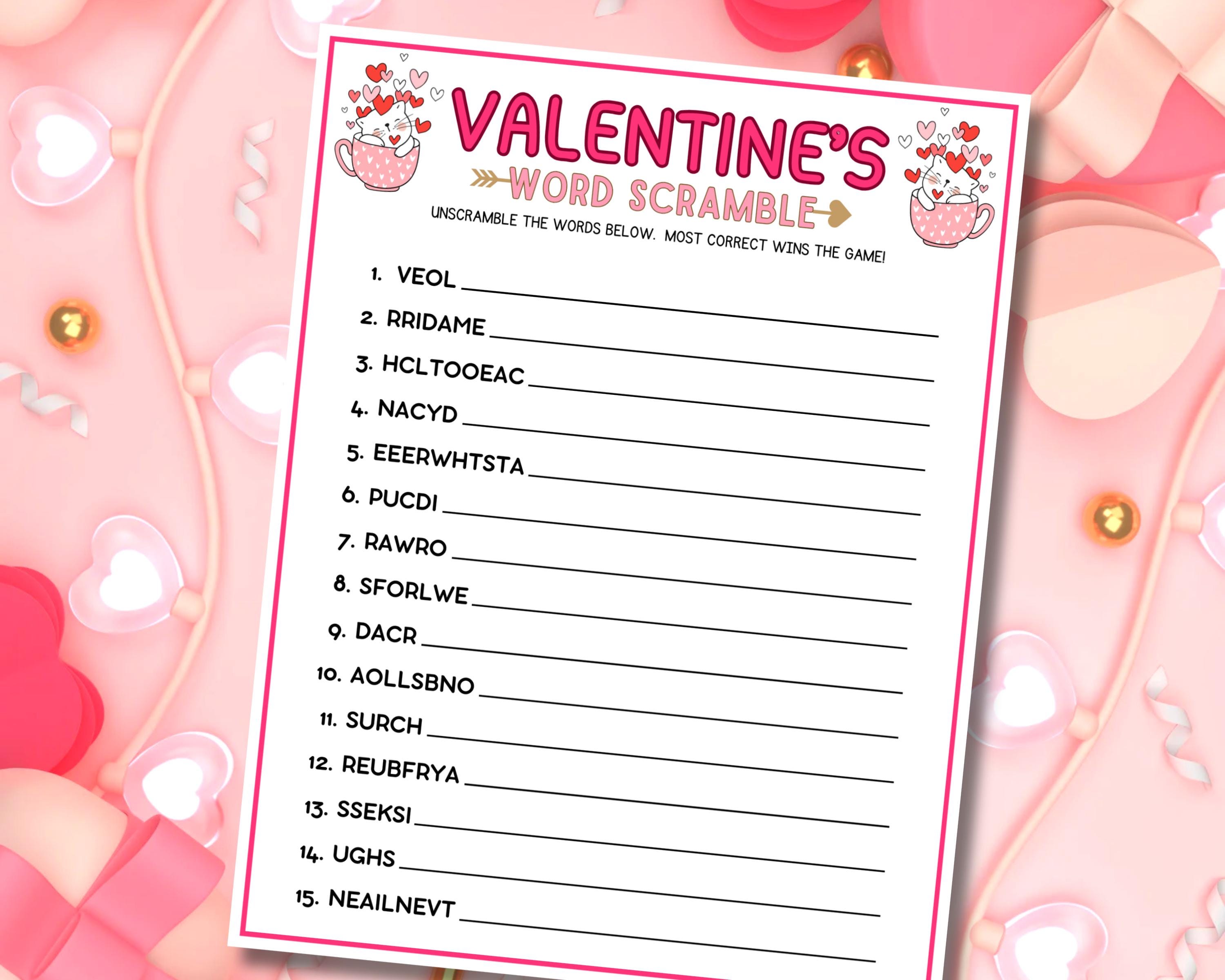 Valentine's Word Scramble Game | Printable Valentine's Game Digital ...