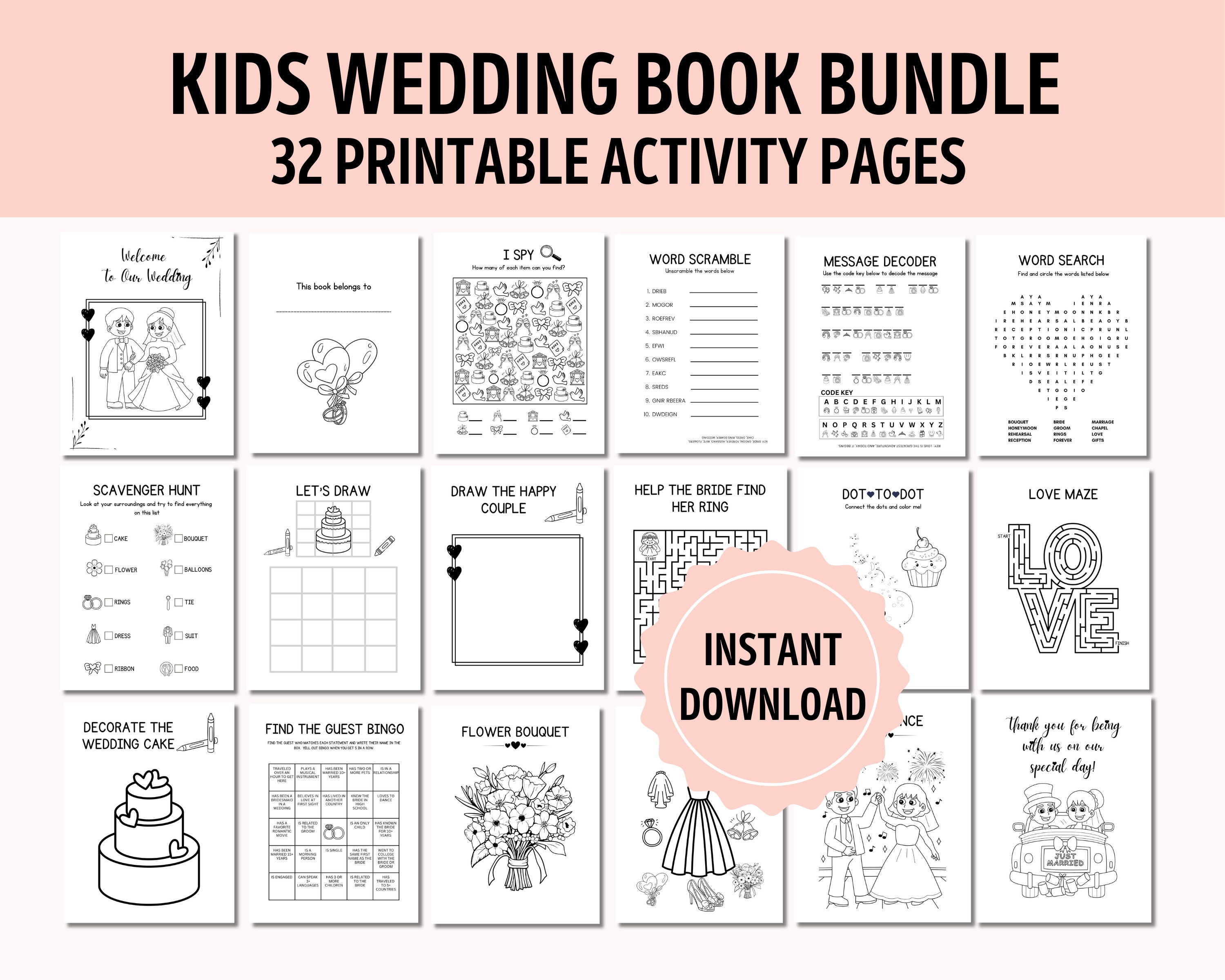 Kids Wedding Activity Printable Book Bundle Wedding Activity Pack for ...