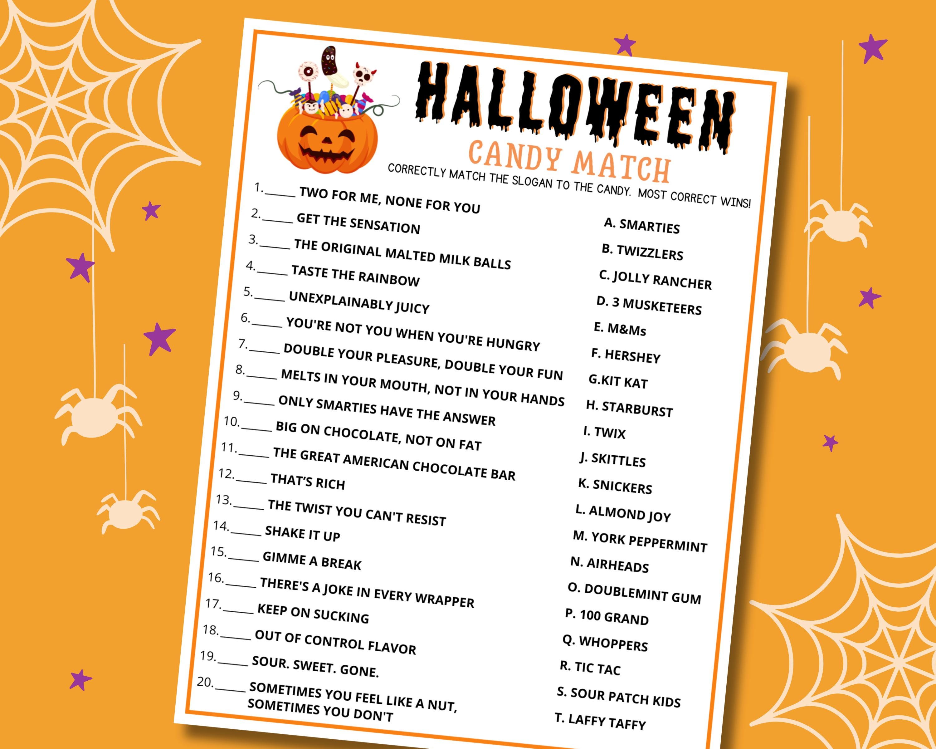 Halloween Candy Match Game: Printable Office or Kids Activity (PDF ...