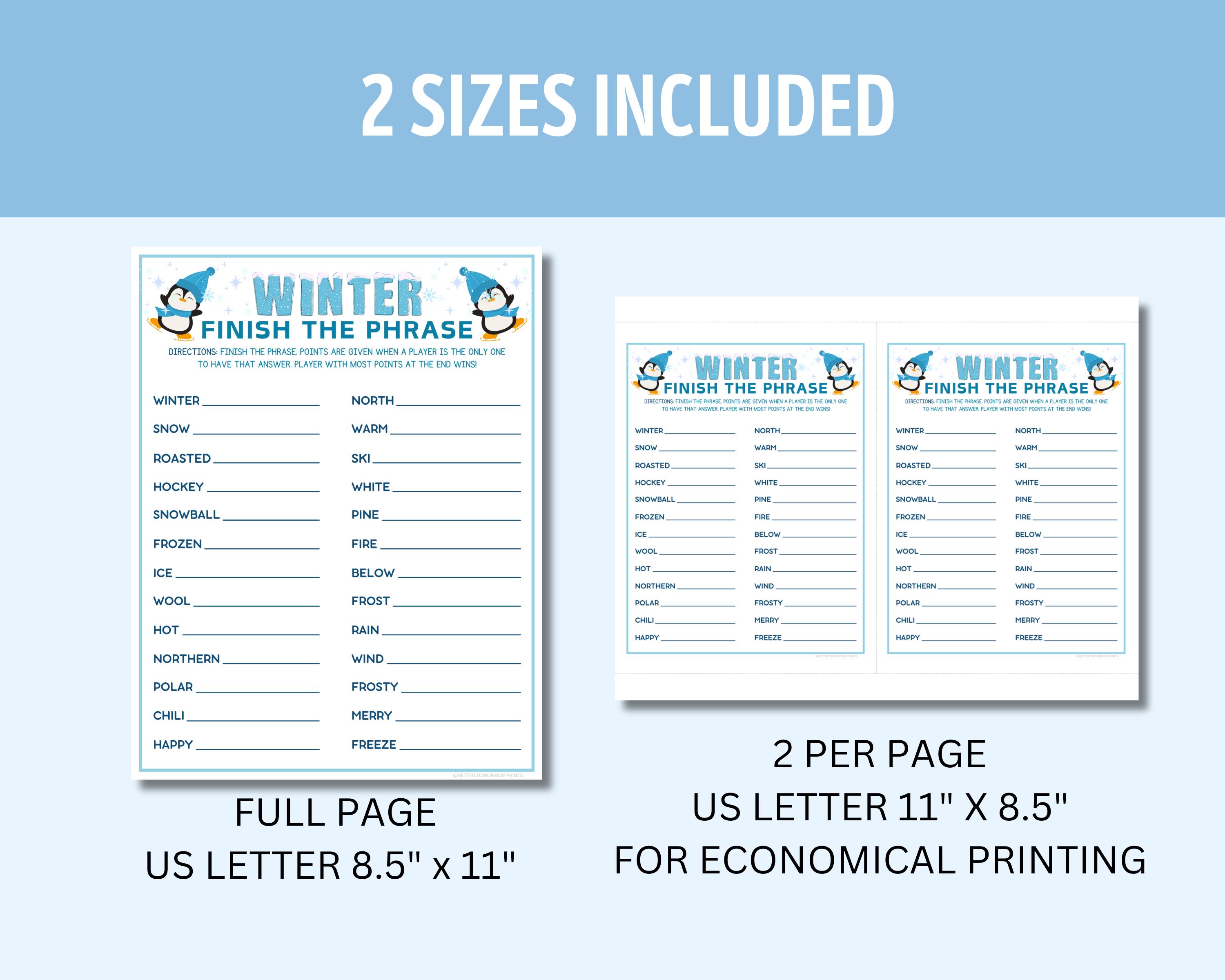 Winter Finish the Phrase Game: Printable Party Activity (digital ...