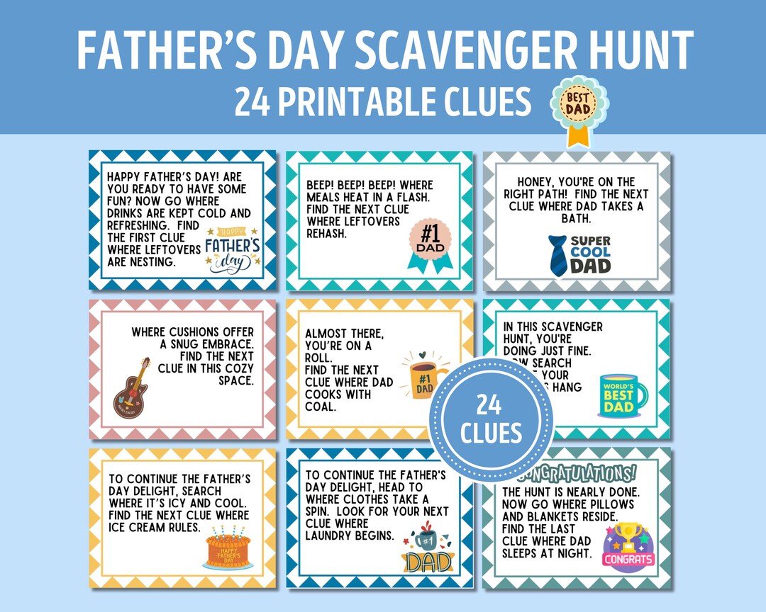Father's Day Scavenger Hunt Clues | Father's Day Scavenger Hunt Cards丨 ...