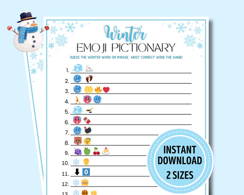 Winter Emoji Pictionary Game Printable Winter Games Wintertime ...