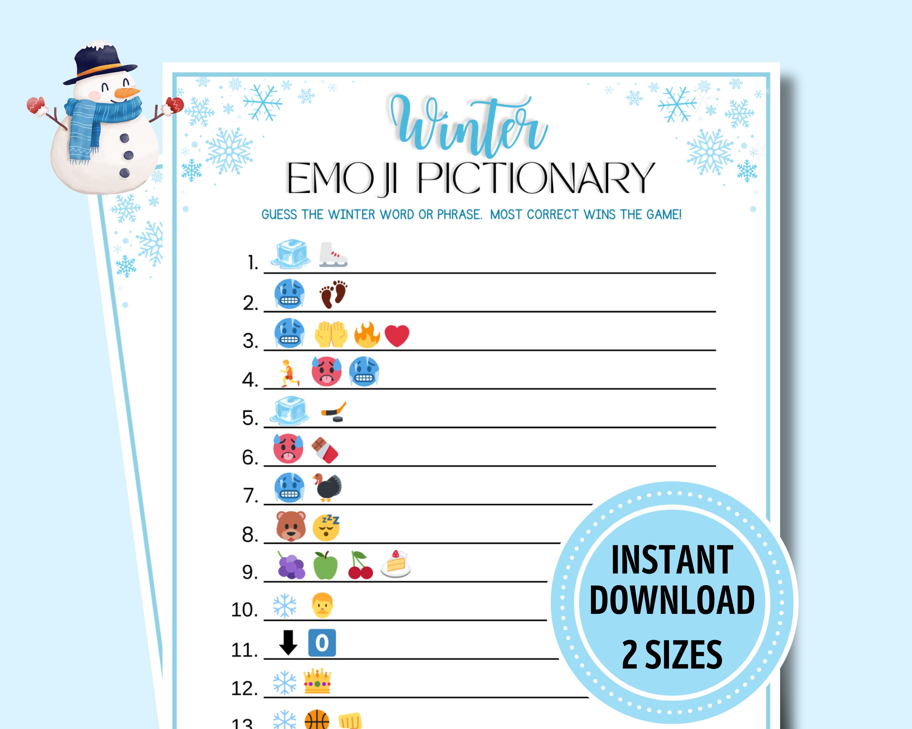 Winter Emoji Pictionary Game Printable Winter Games Wintertime ...