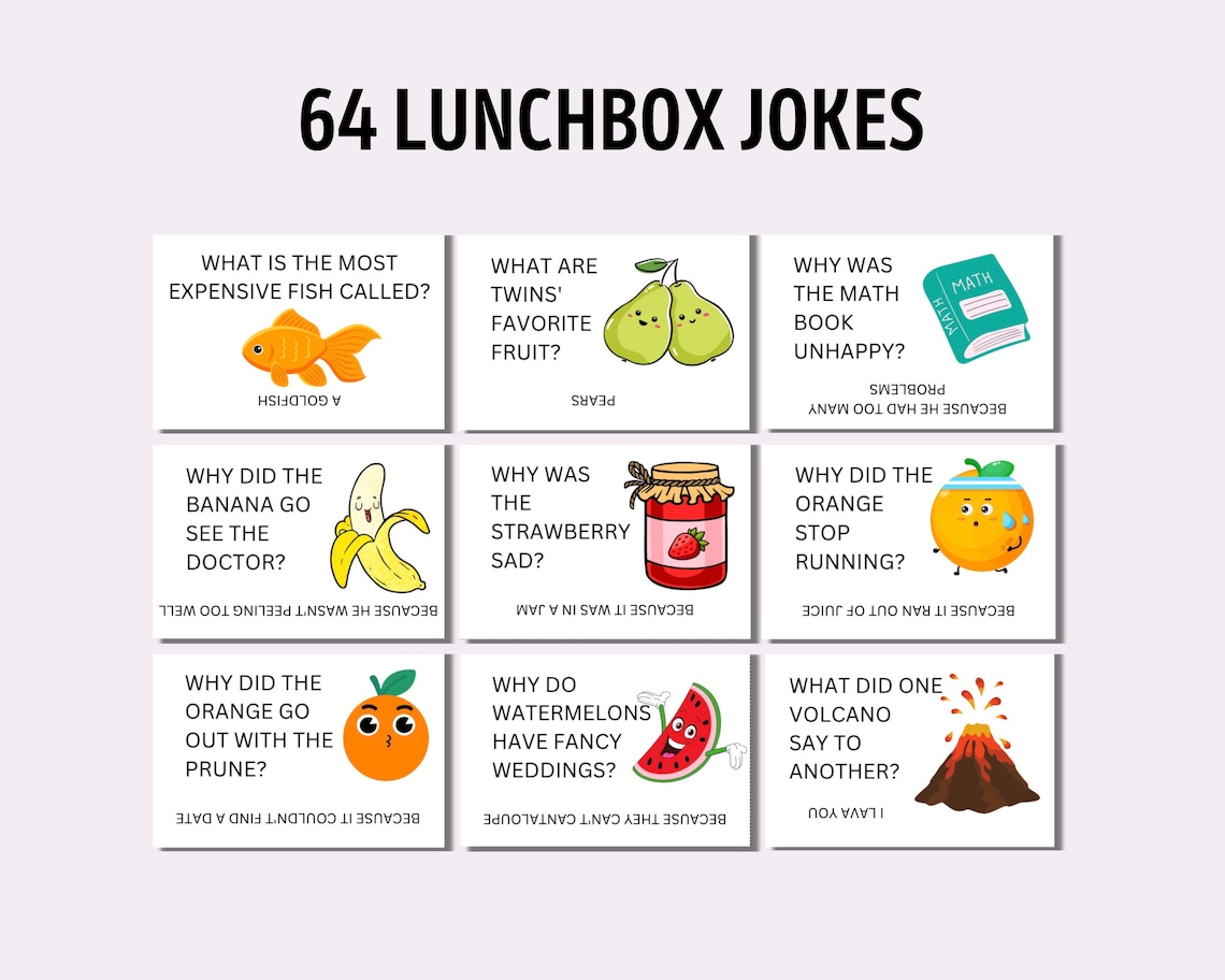 64 Lunchbox Jokes Printable, Jokes for Kids, School Jokes, Lunch Box ...