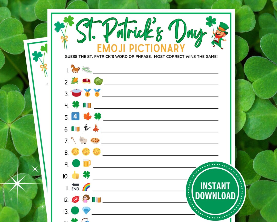 St. Patrick's Emoji Pictionary Game | Printable St. Patrick's Games ...