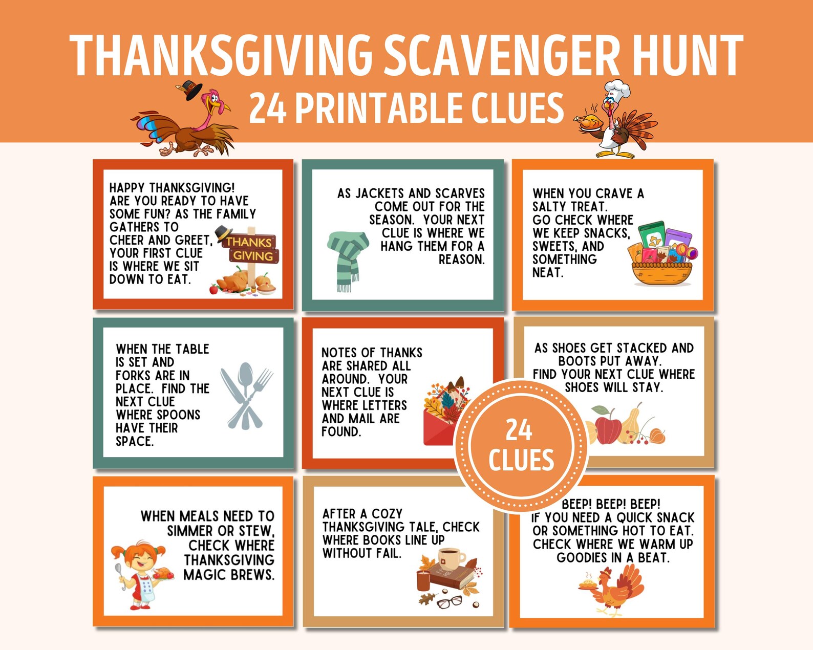 Thanksgiving Scavenger Hunt: 24 Printable Riddle Cards (PDF) - Etsy