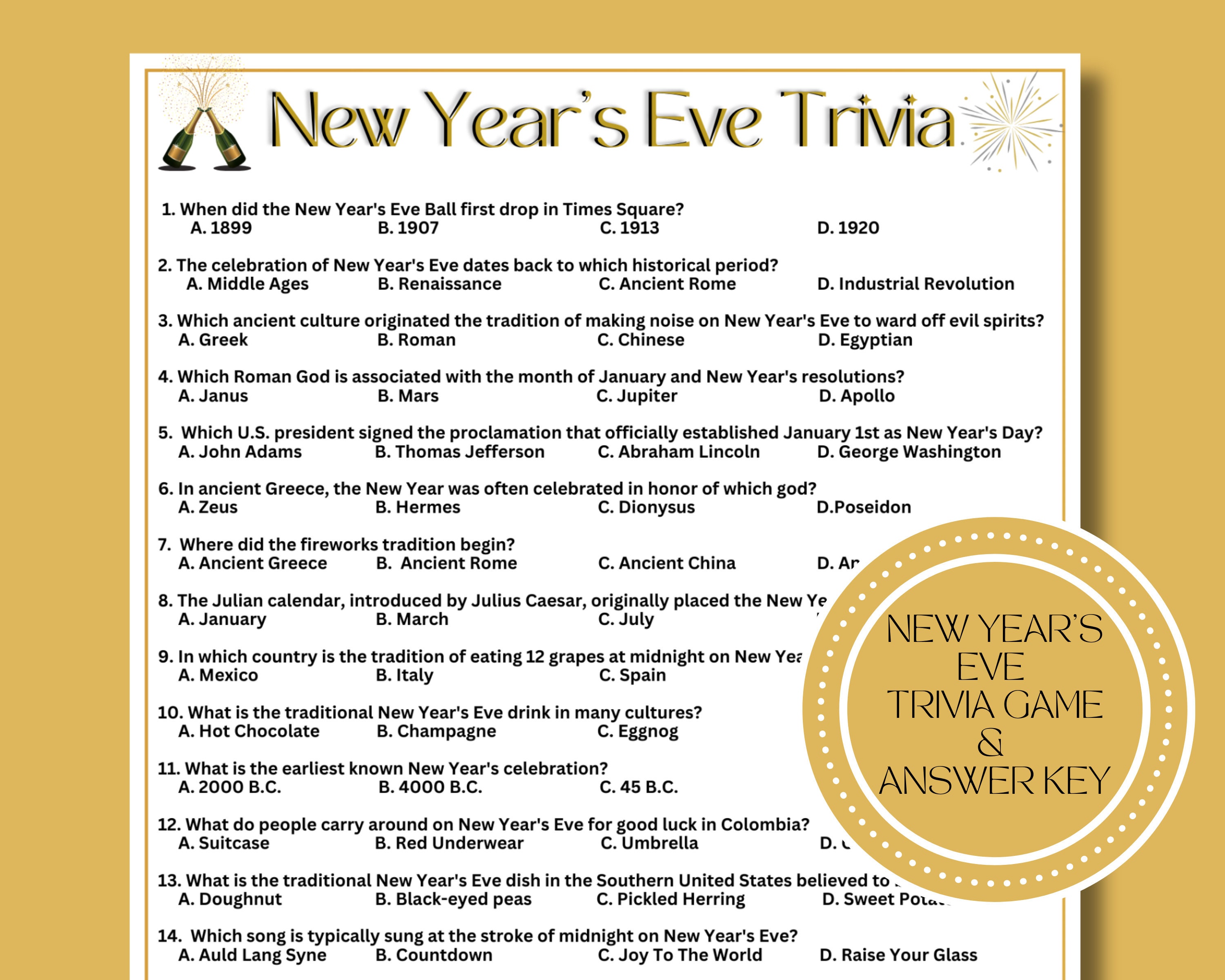 New Year's Eve Trivia Game: Family Holiday Fun (PDF Download) - Etsy