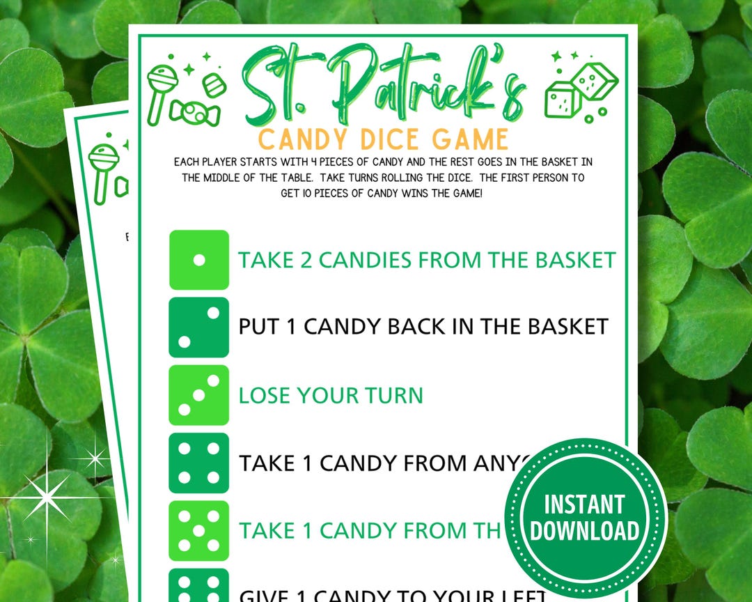 St. Patrick's Candy Dice Game: Family Fun (printable) - Etsy
