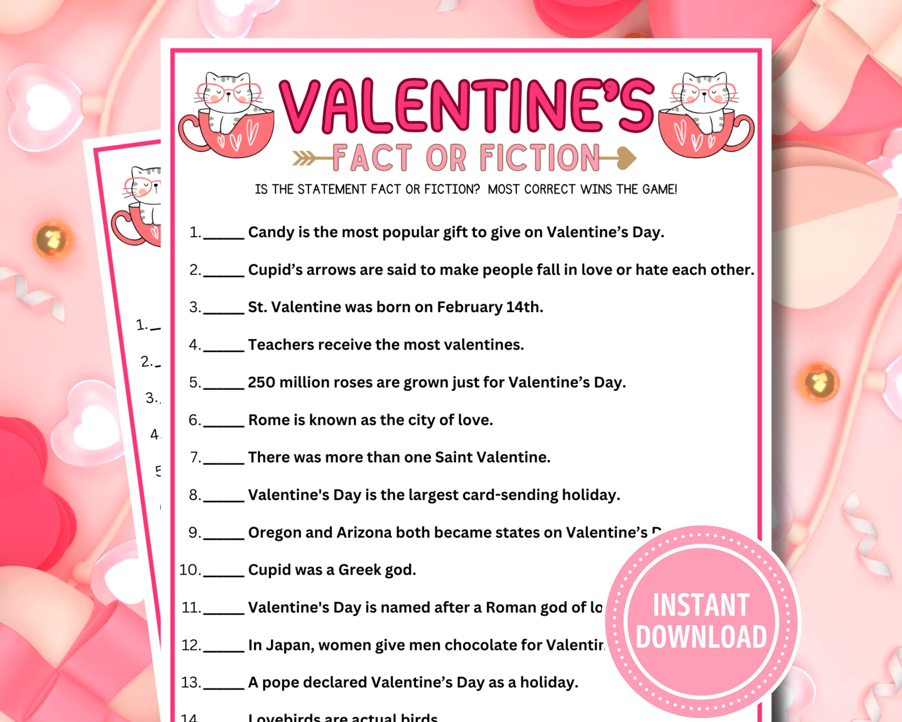 Valentine's Fact or Fiction Trivia Game: Family Fun (digital Download ...