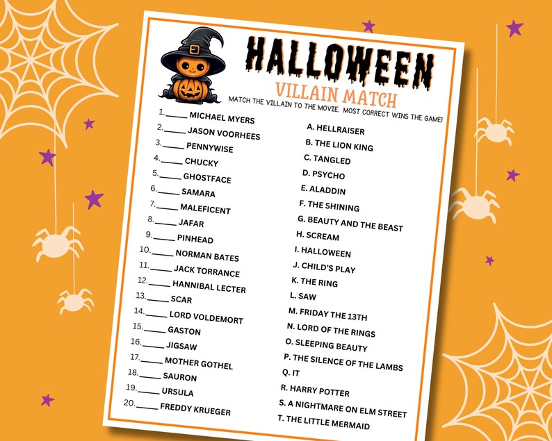 Halloween Villain Match Game: Printable Party Activity (digital ...