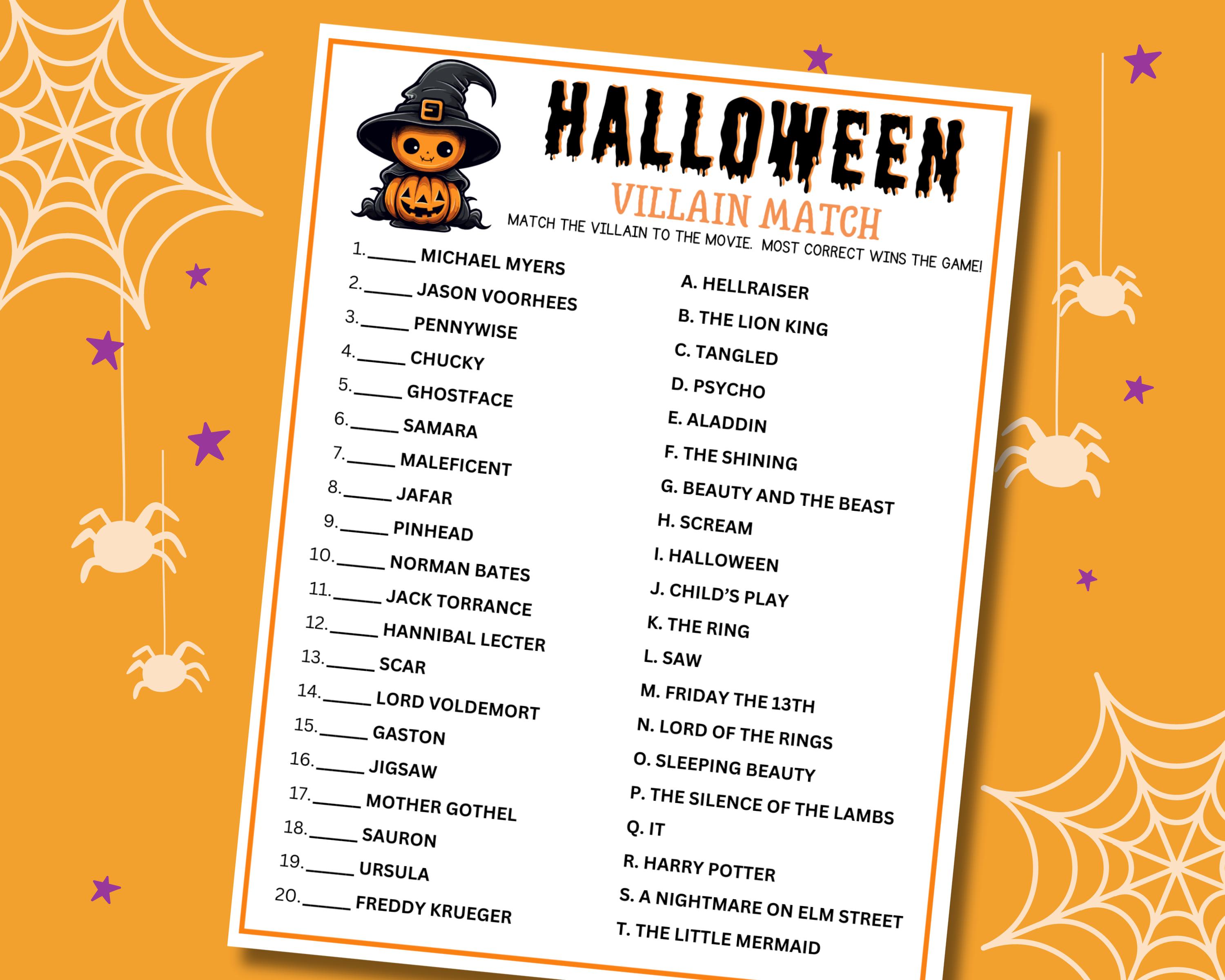 Halloween Villain Match Game | Printable Halloween Game Digital ...