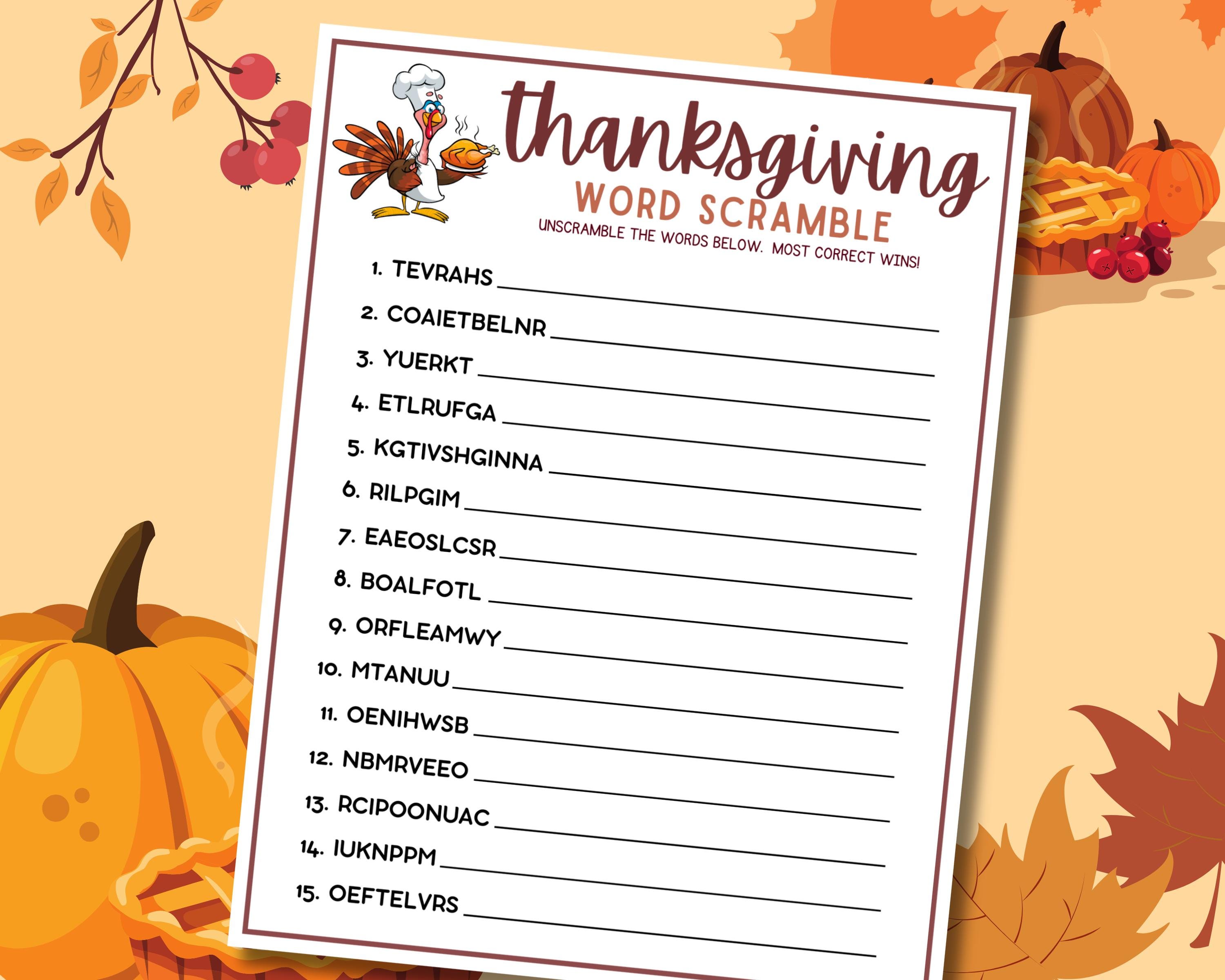 Thanksgiving Word Scramble Game: Printable Party Activity (digital ...