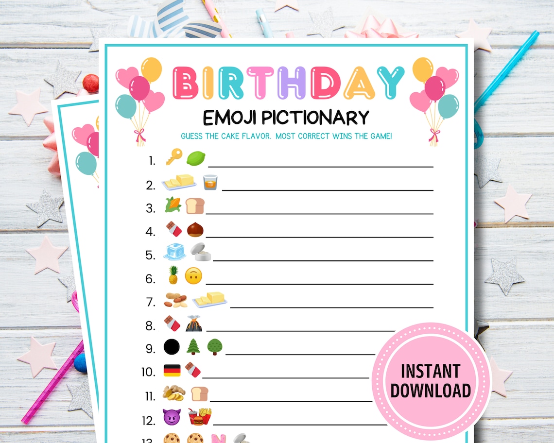 Birthday Emoji Pictionary Game Printable Birthday Game Digital Download ...