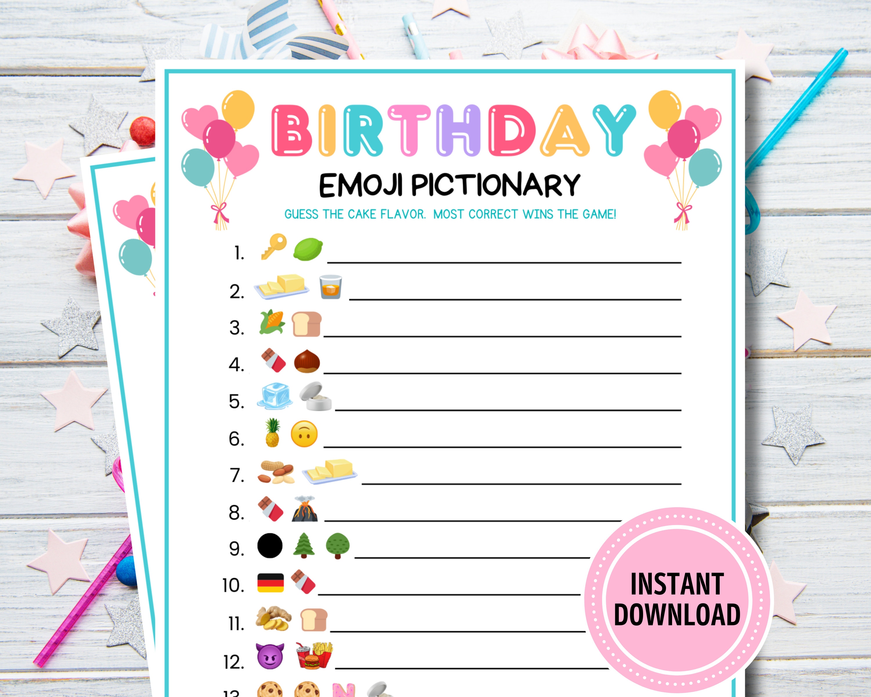 Birthday Emoji Pictionary Game Printable Birthday Game Digital Download ...
