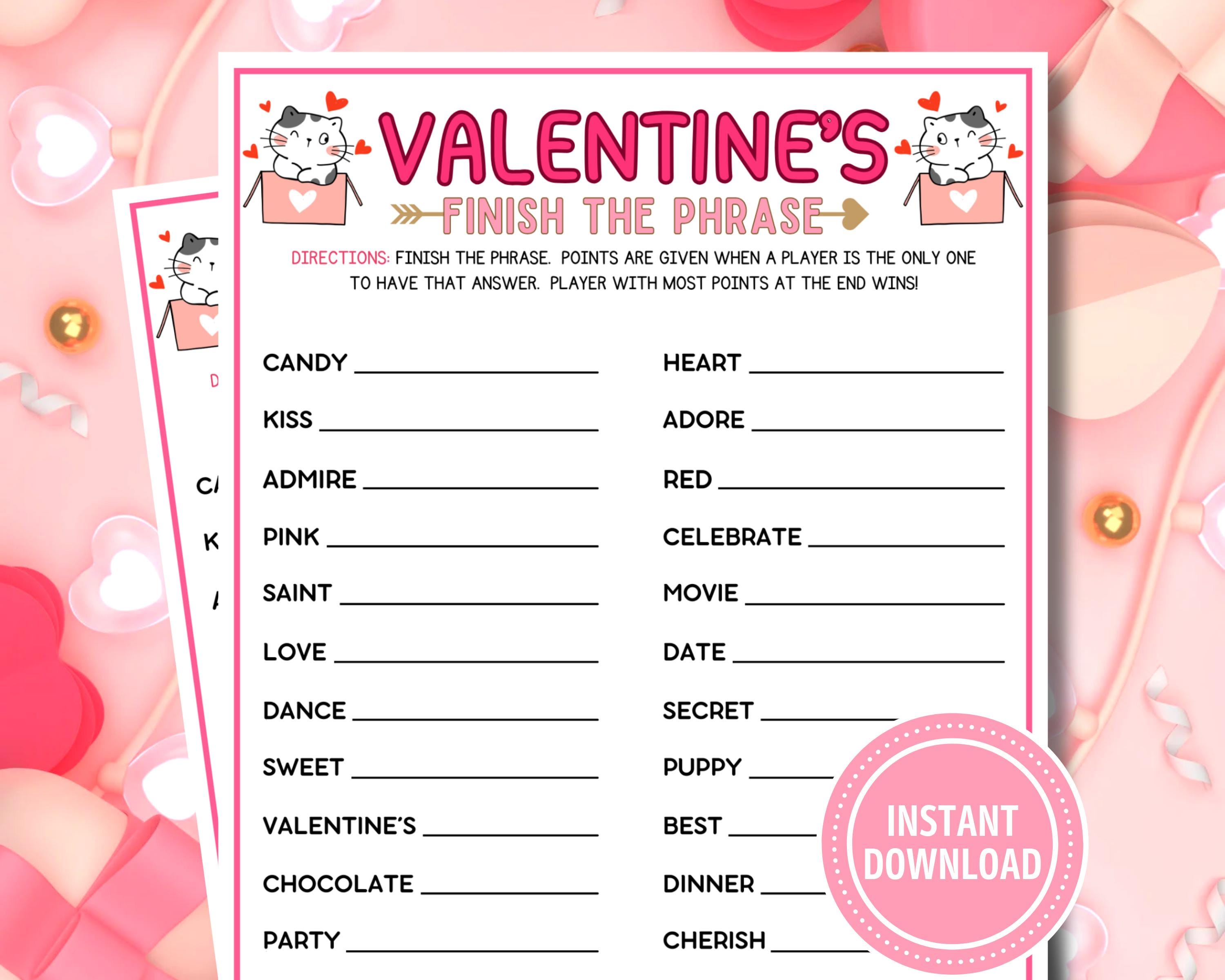Valentine's Finish the Phrase Game: Printable Party Activity (digital ...