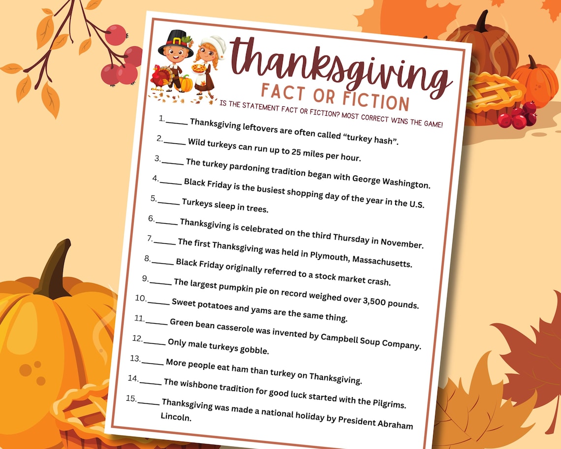 Thanksgiving Fact or Fiction Game | Printable Thanksgiving Game Digital ...